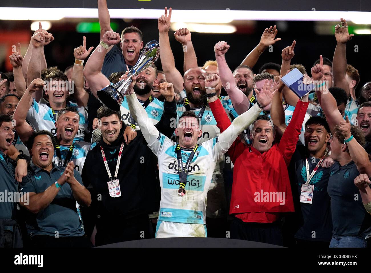 Bath's Ben Spencer lifts the trophy after winning the EPCR Challenge ...