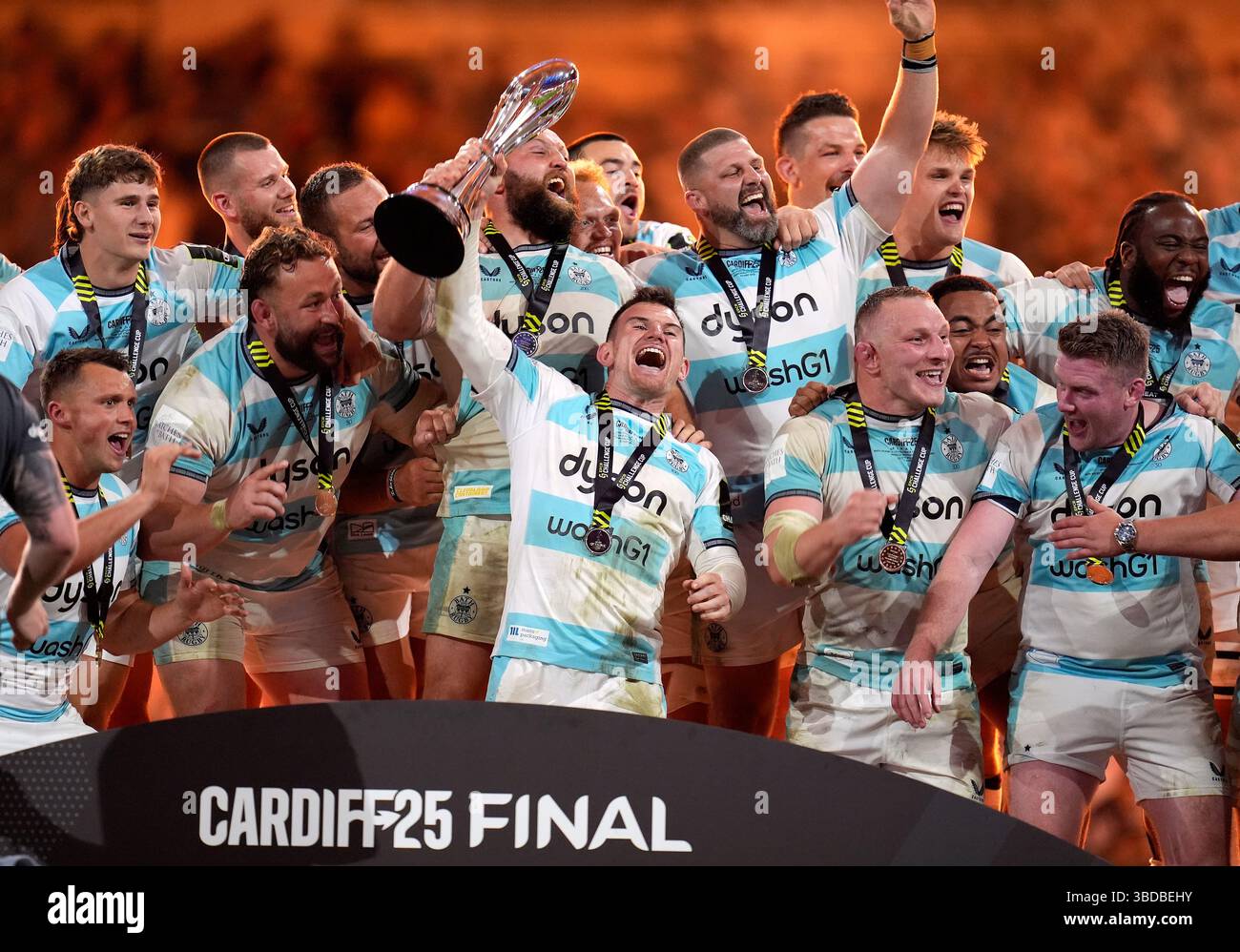 Bath's Ben Spencer lifts the trophy after winning the EPCR Challenge ...