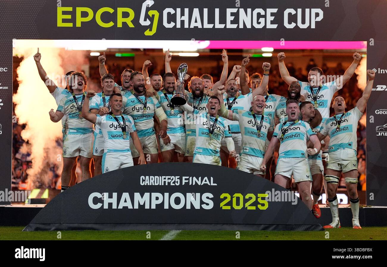 Bath's Ben Spencer lifts the trophy after winning the EPCR Challenge ...