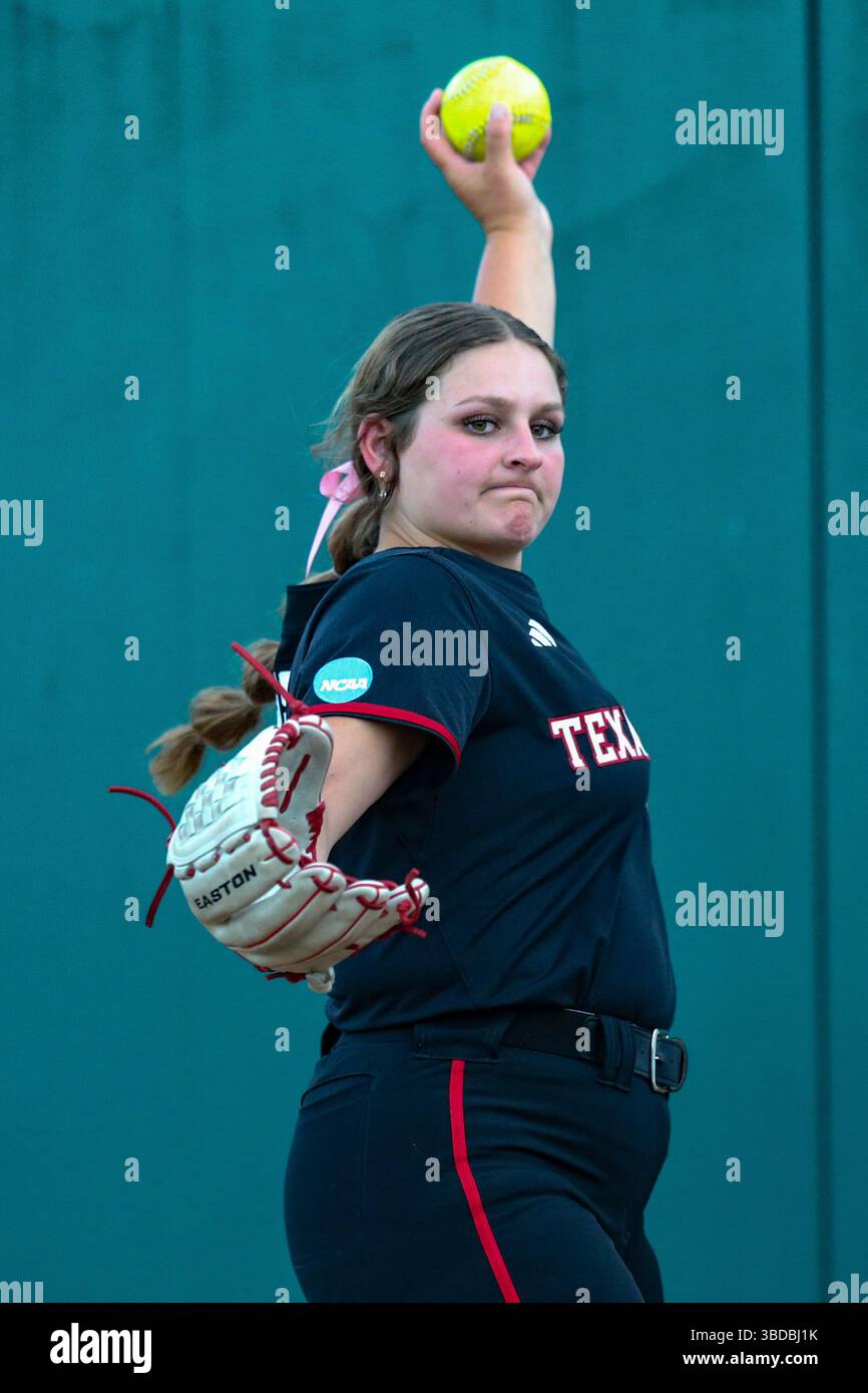 Texas Tech pitcher Chloe Riassetto (75) warms up during an NCAA super ...