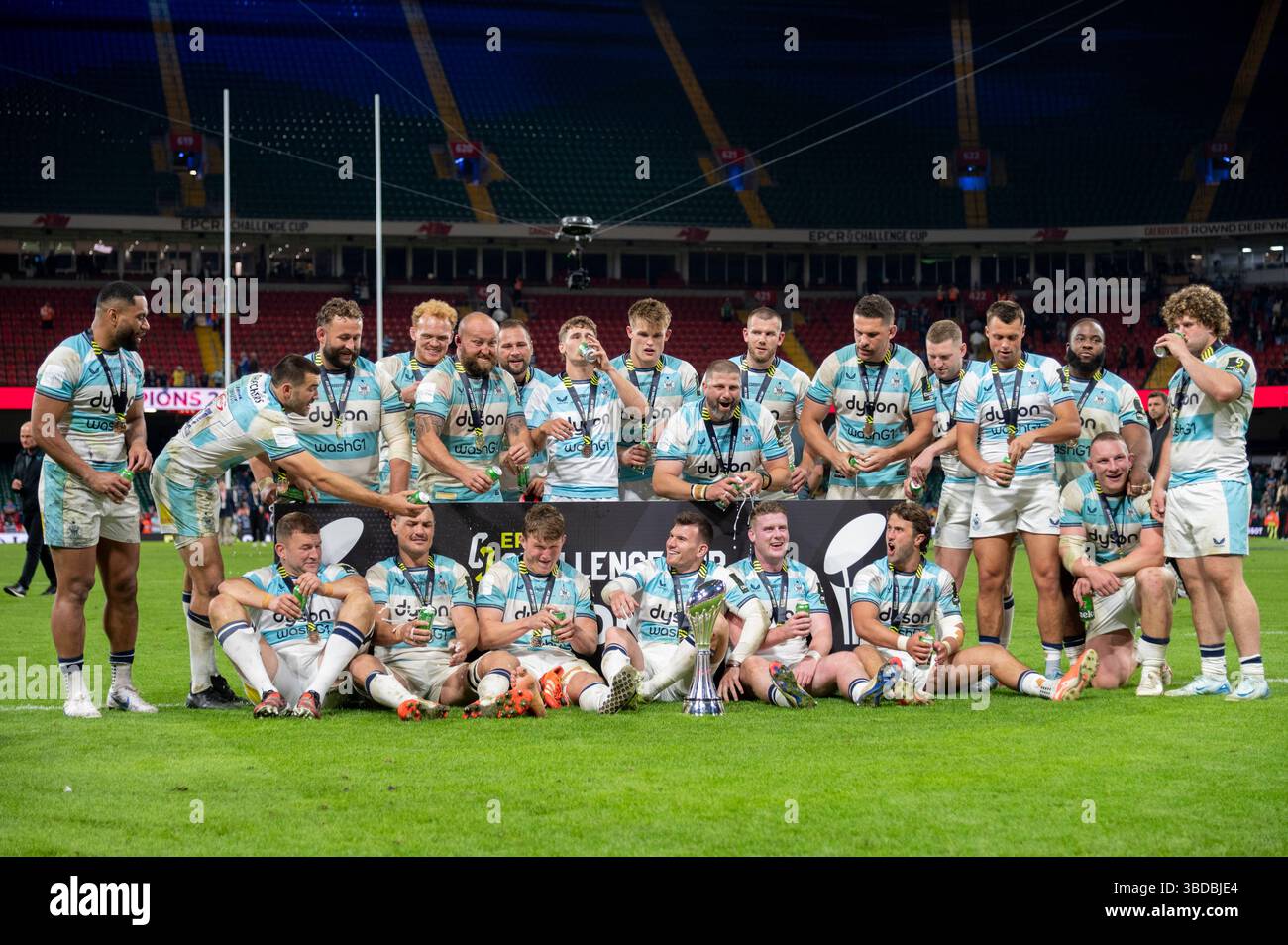 Cardiff, UK. 23rd May, 2025. Bath Rugby team celebrates winning the ...