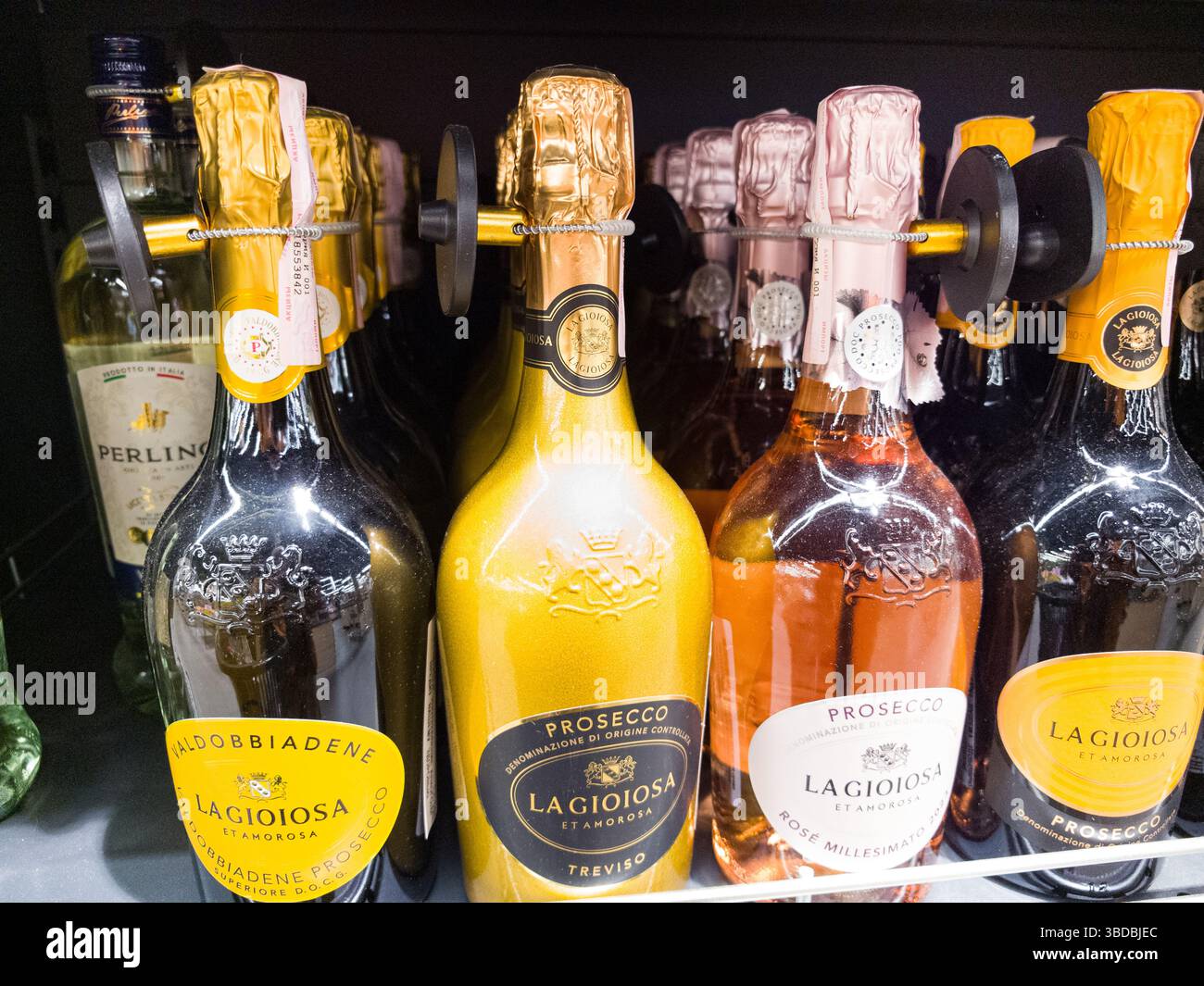 Minsk, Belarus - April 28, 2025: Rows of sparkling wine bottles ...