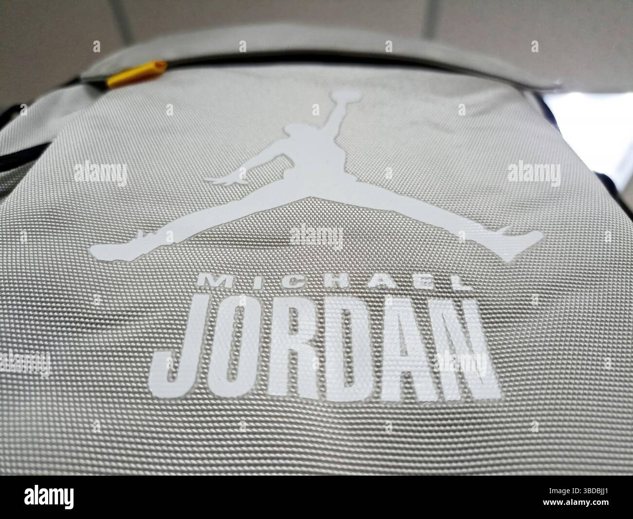 Jumpman logo on backpack with michael jordan text Stock Photo - Alamy
