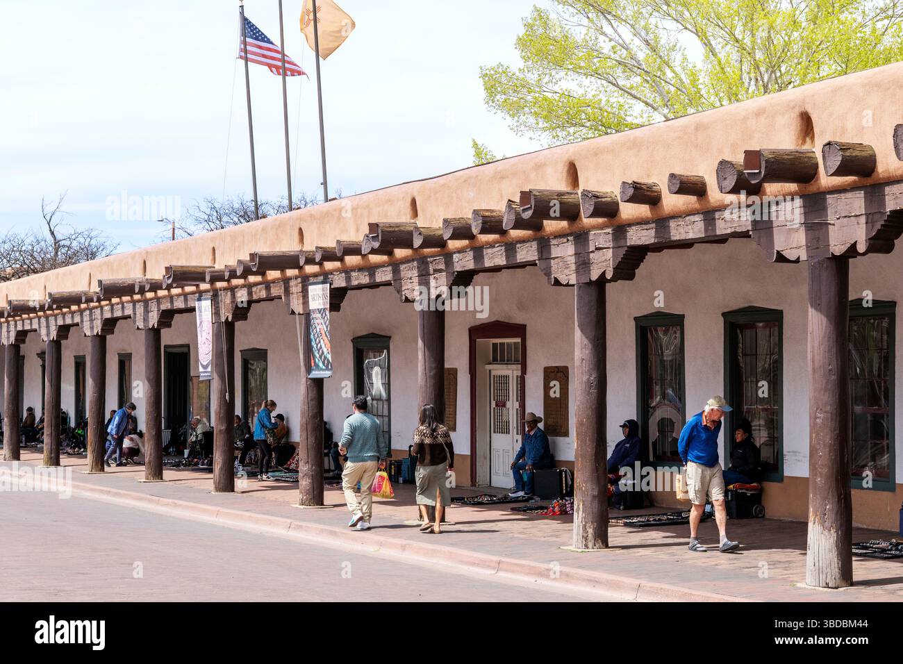 Tourists shop for native american jewelry and souvenirs; Santa Fe Plaza; Santa Fe; New Mexico ...