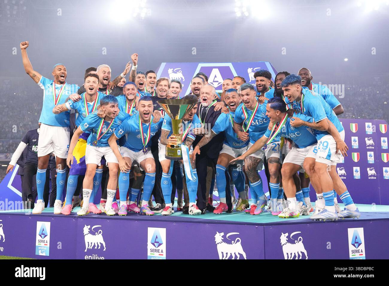Napoli, Italia. 24th May, 2025. Napoli players celebrate winning their ...