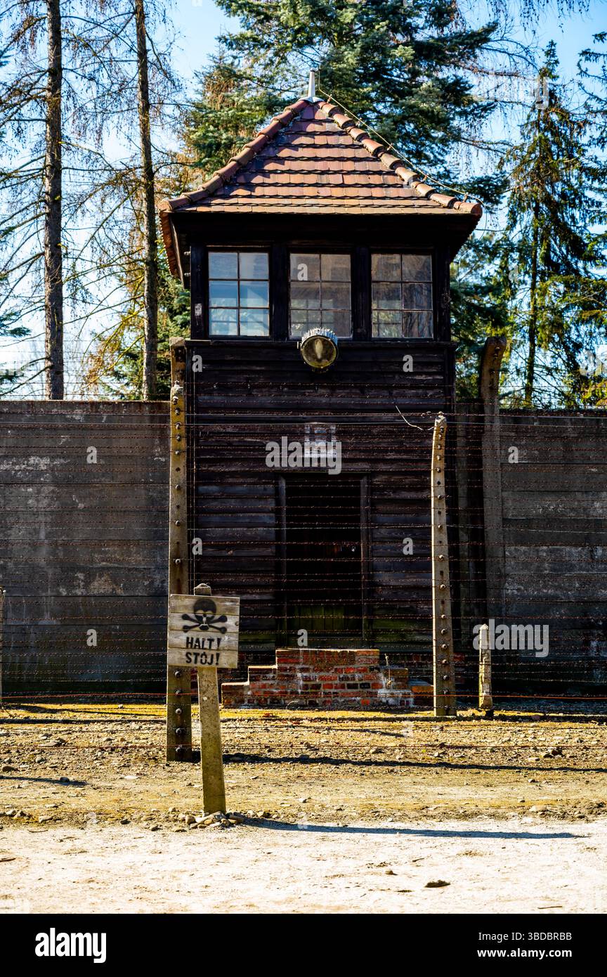 Guard Tower and Fence at Nazi Concentration Camp Auschwitz Stock Photo ...