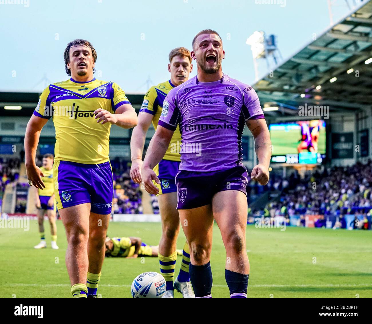 WARRINGTON, ENGLAND - MAY 23: Mickey Lewis Celibrates his try during ...