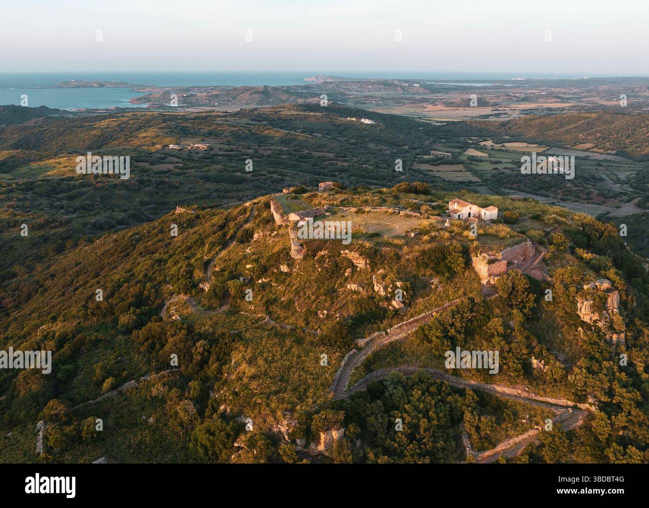 Aerial view of the Castell de Santa Agueda on the island of Menorca ...