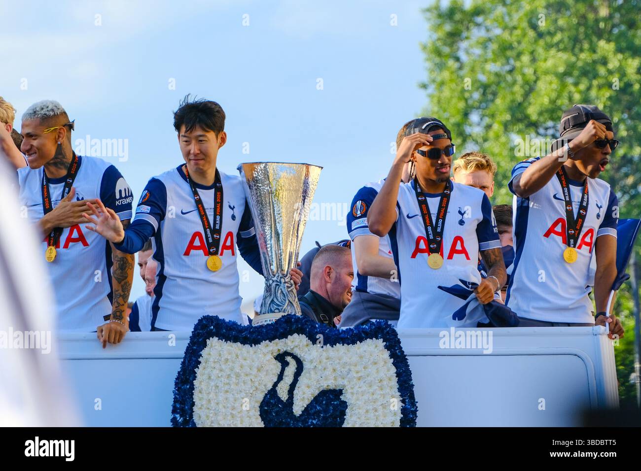 London, UK. 23rd May, 2025. Son Heung-min holds onto the UEFA Europa ...