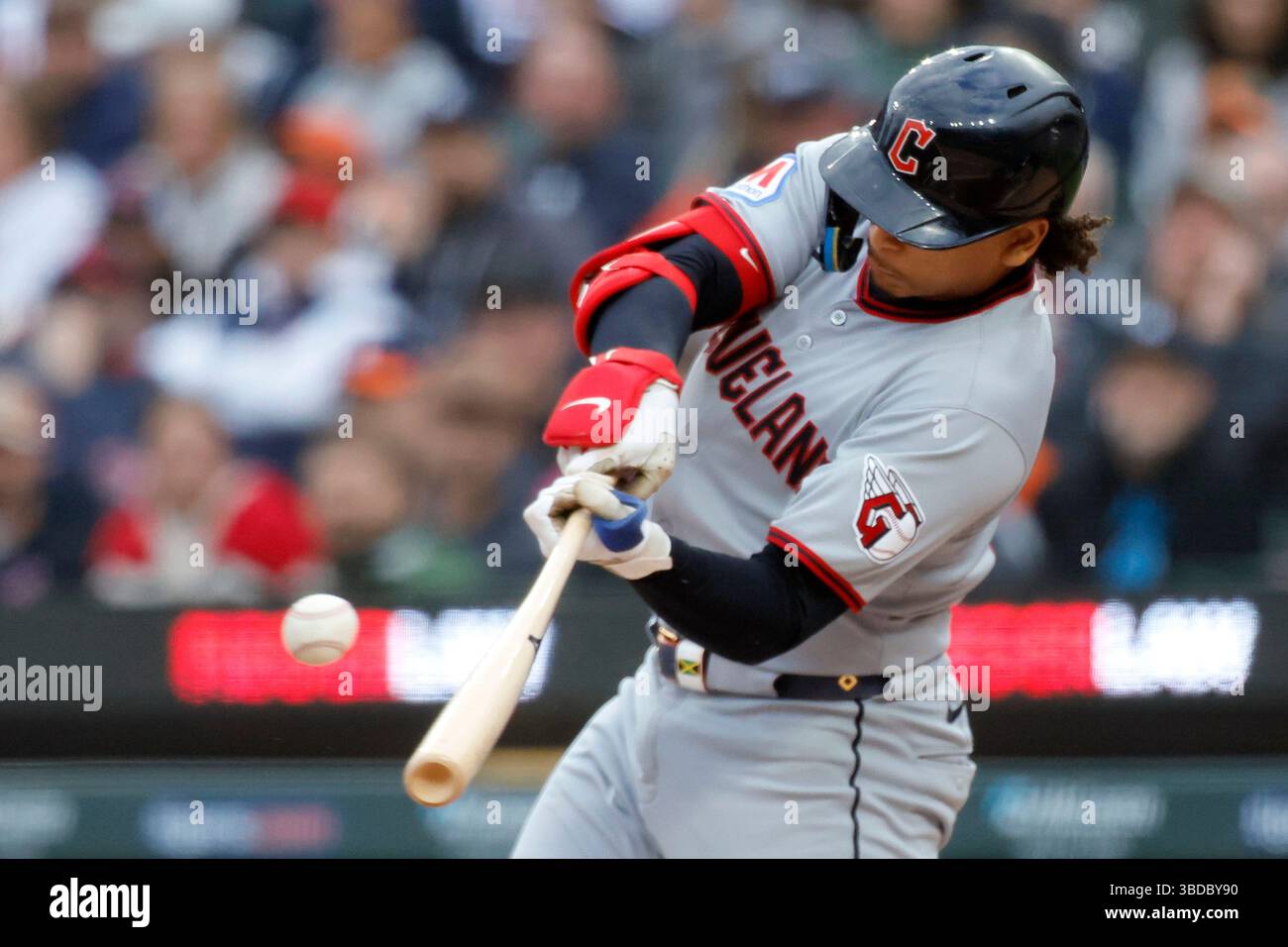 Cleveland Guardians' Bo Naylor singles against the Detroit Tigers ...