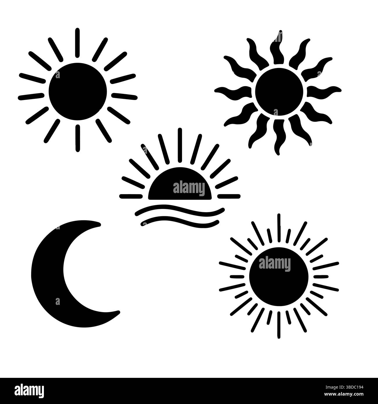 Vector set sun silhouette Black and White Stock Photos & Images - Alamy