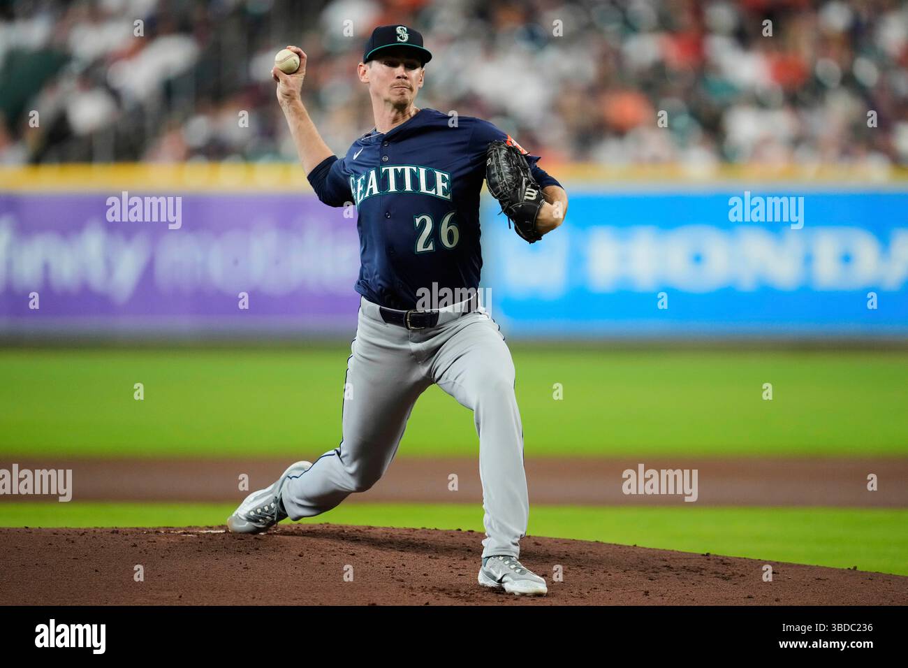 Seattle Mariners starting pitcher Emerson Hancock throws during the ...