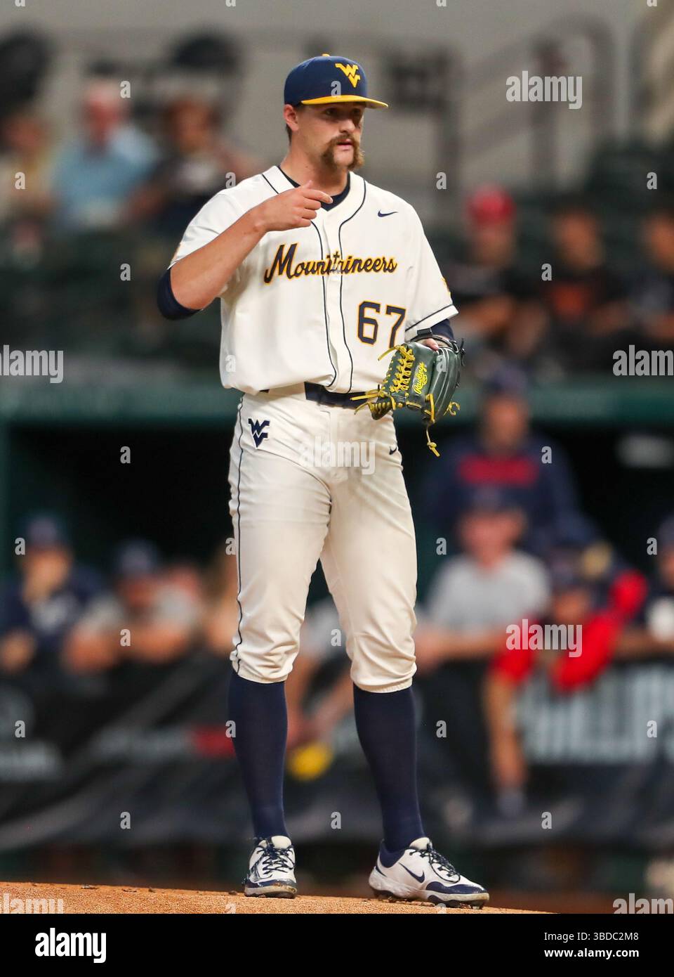 Arlington, Texas, USA. 23rd May, 2025. West Virginia starting pitcher ...