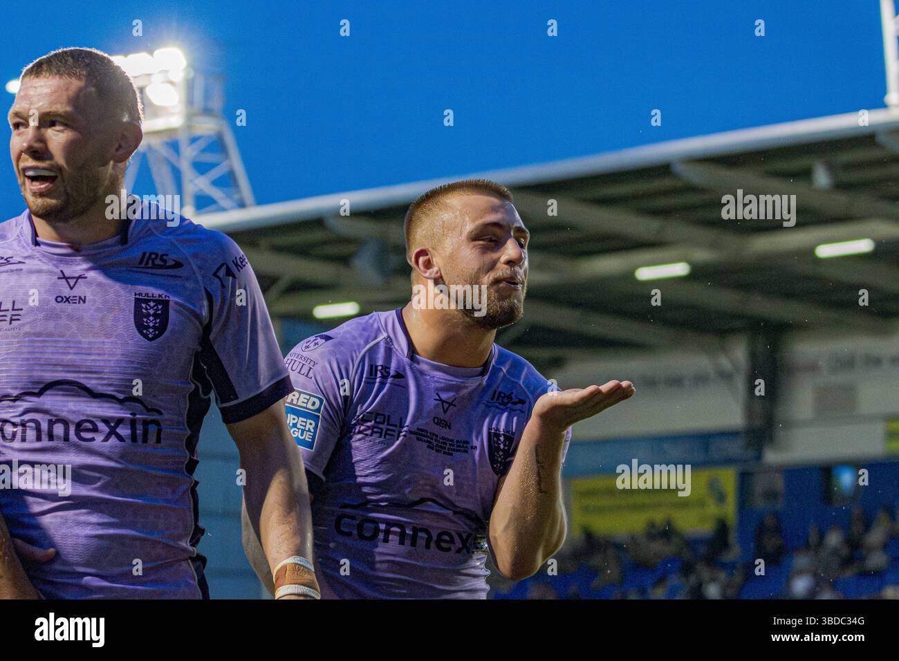 Mikey Lewis celebrates a try for Hull KR v Warrington Wolves in round ...