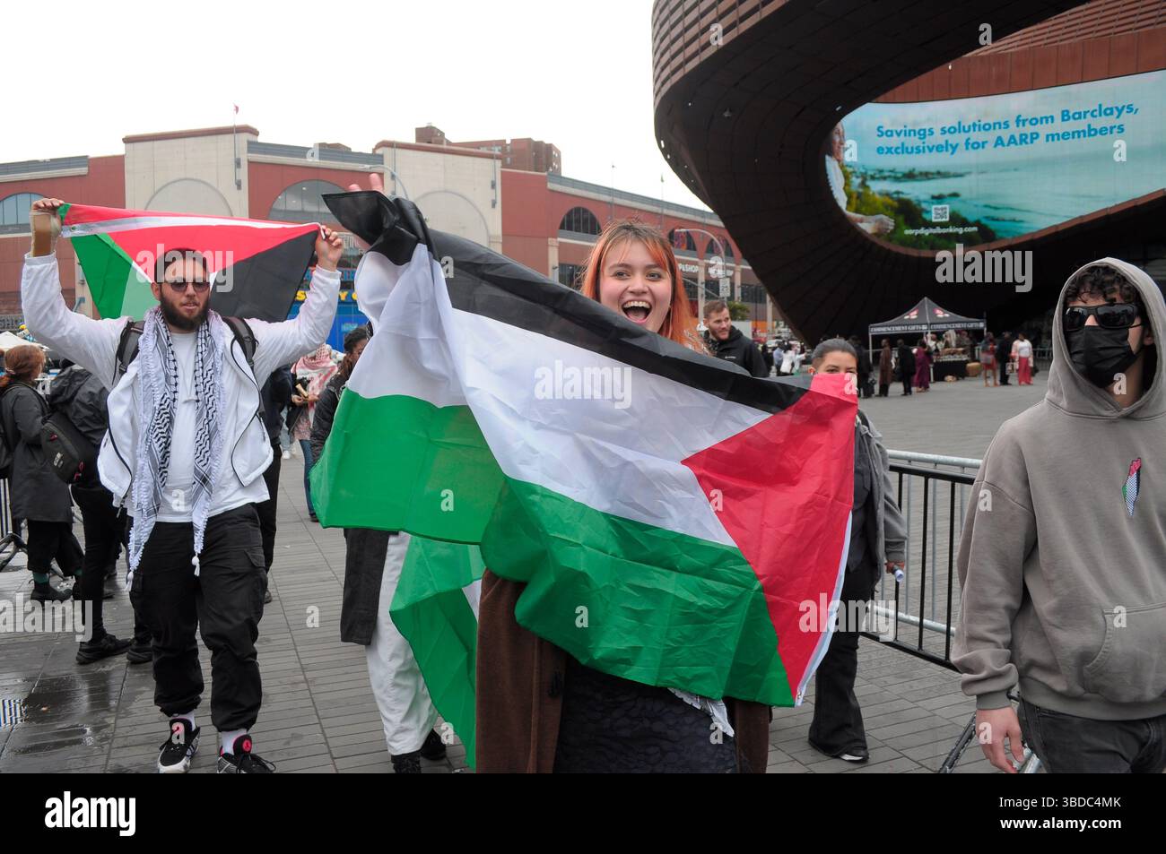 Pro-Palestine demonstrators chant slogans and wave the Palestinian flag ...