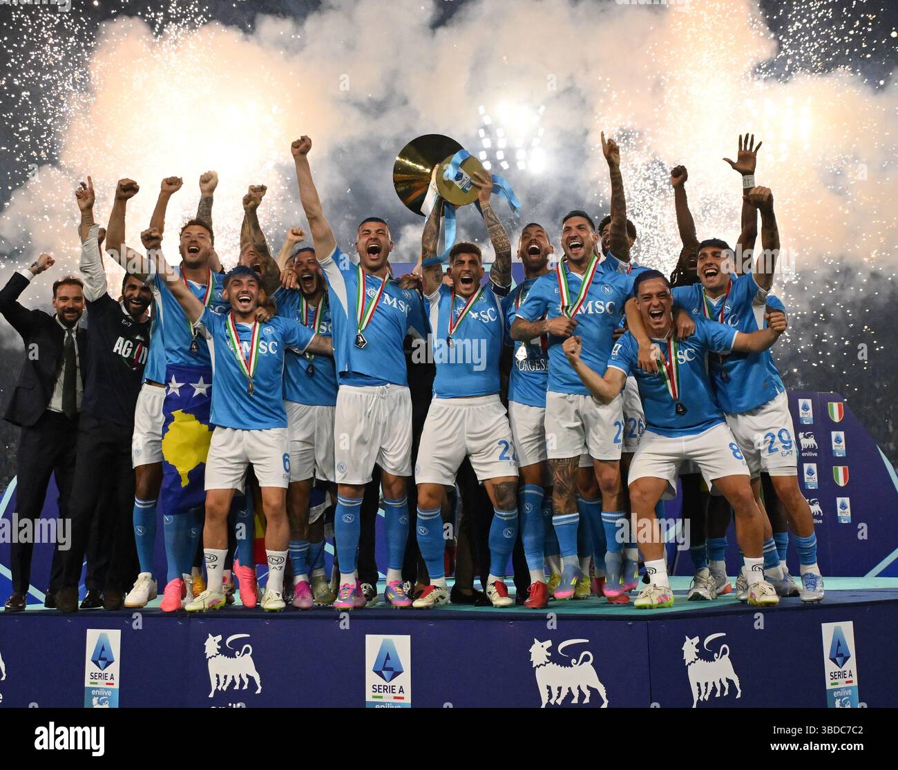 Naples, Italy. 23rd May, 2025. Members of Napoli celebrate with the ...