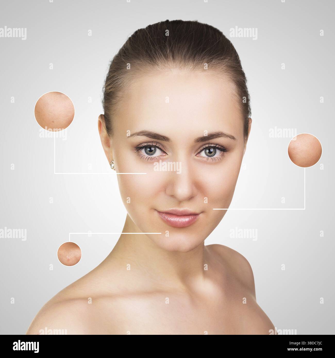 Perfect beautiful female face with zoom circles Stock Photo - Alamy