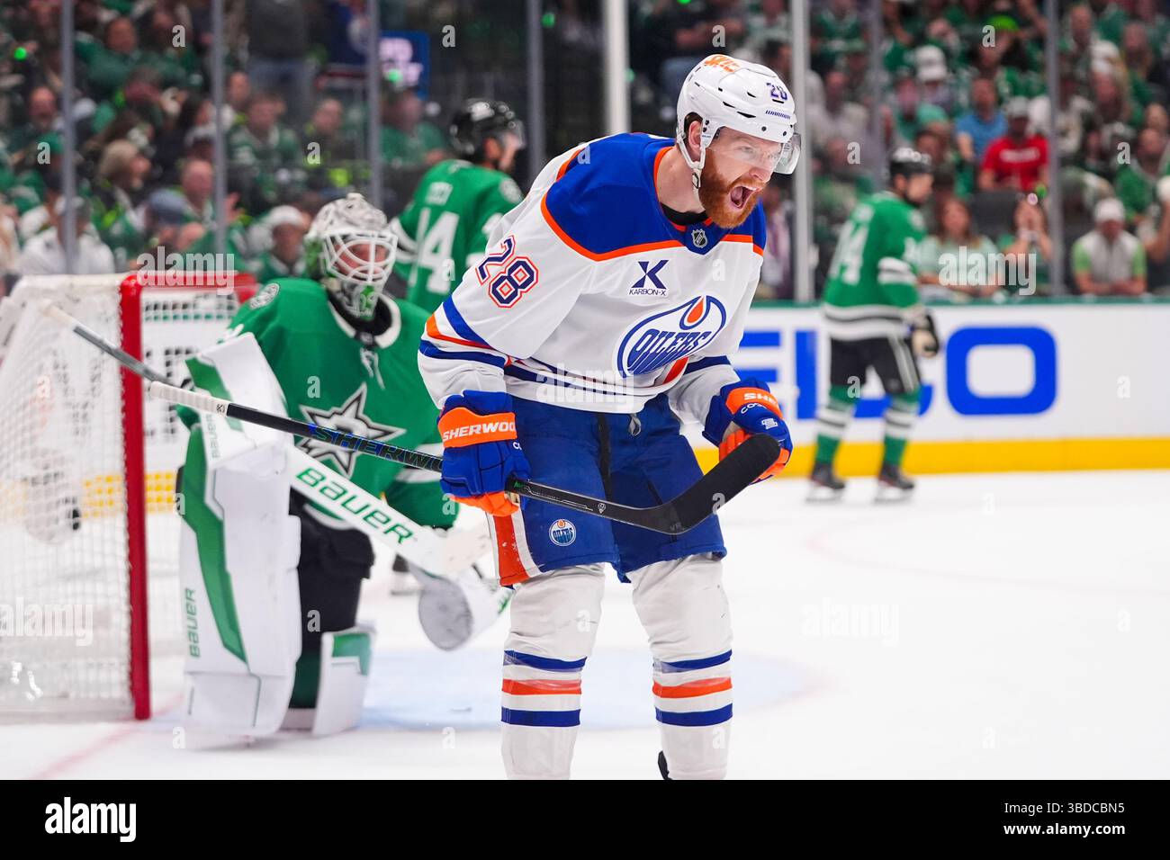 Edmonton Oilers right wing Connor Brown reacts after scoring a goal ...