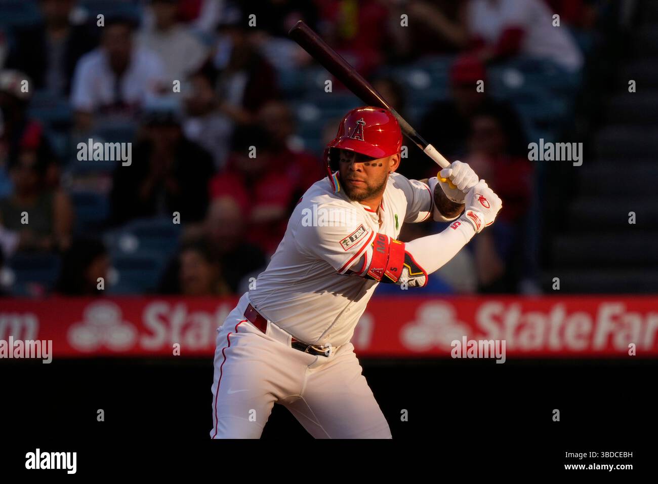 Los Angeles Angels' Yoan Moncada bats during the first inning of a ...