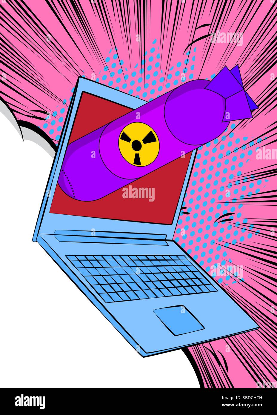 Cartoon Laptop, comic book Notebook with Missile bomb. Retro vector ...
