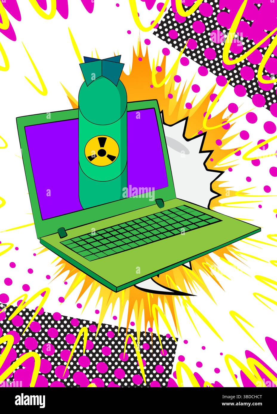 Cartoon Laptop, comic book Notebook with Missile bomb. Retro vector ...