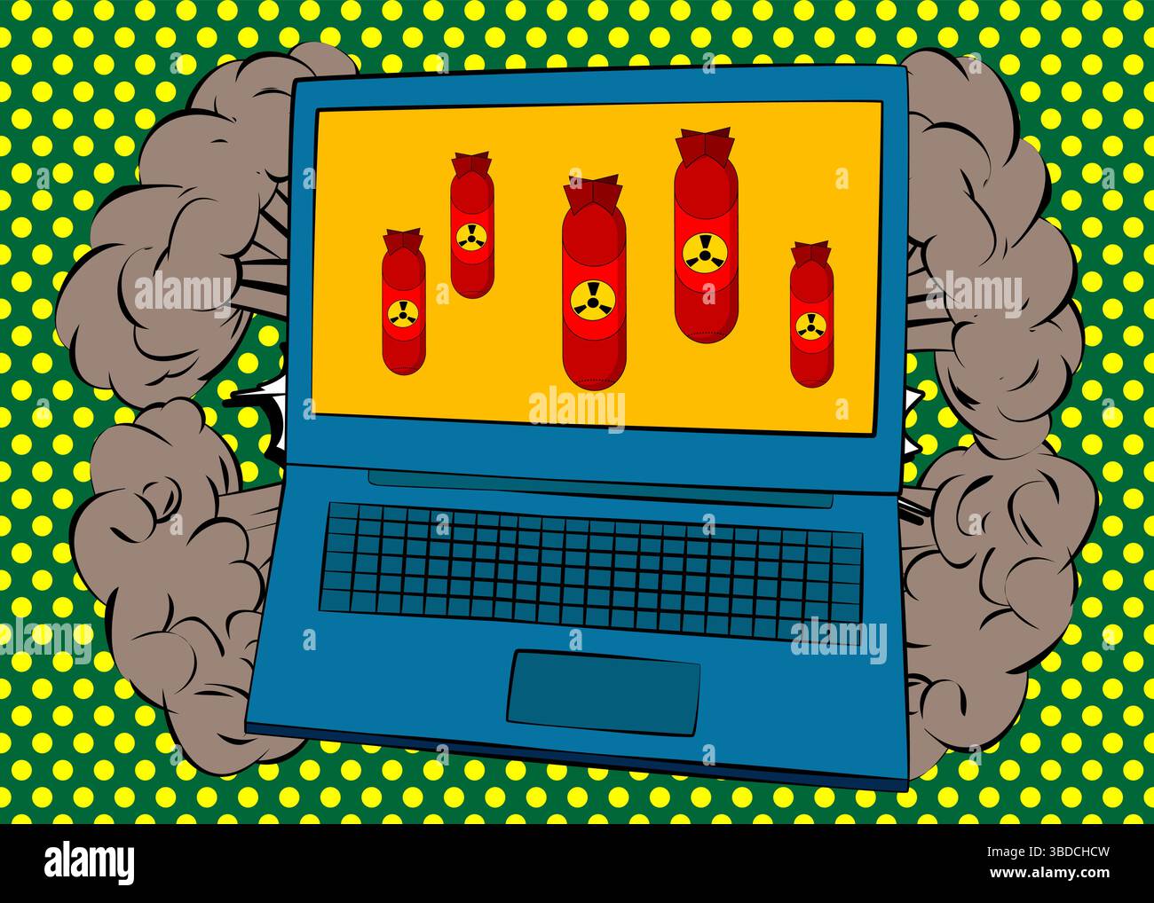 Cartoon Laptop, comic book Notebook with Missile bomb. Retro vector ...