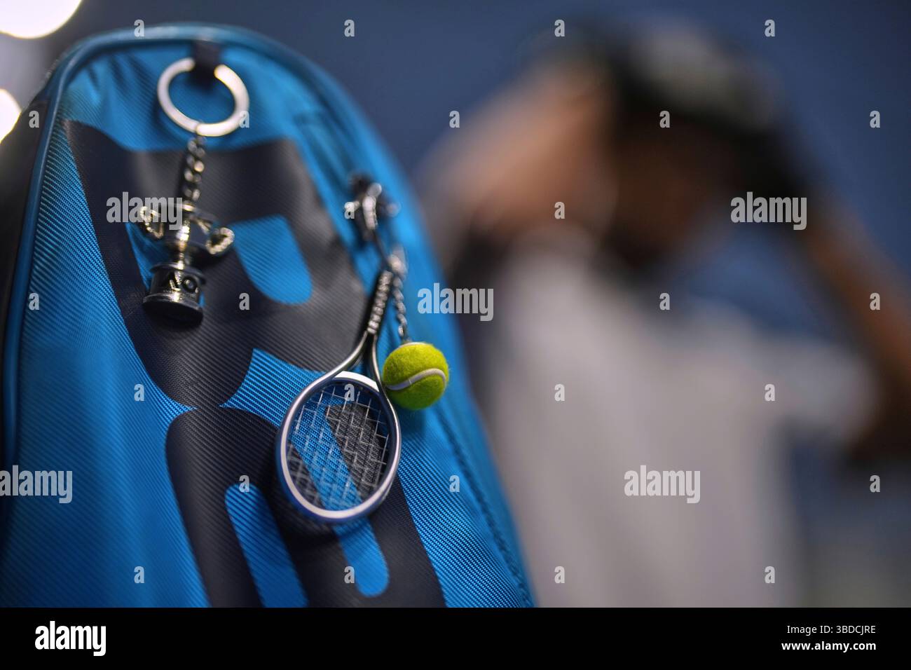 Key rings hang from the bag of blind tennis champion Naqi Rizvi at a ...