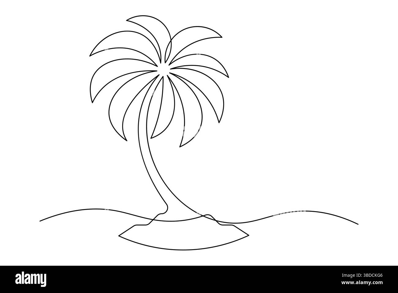 Palm Tree Island Outline Drawing Tropical Beach Line Art Illustration ...