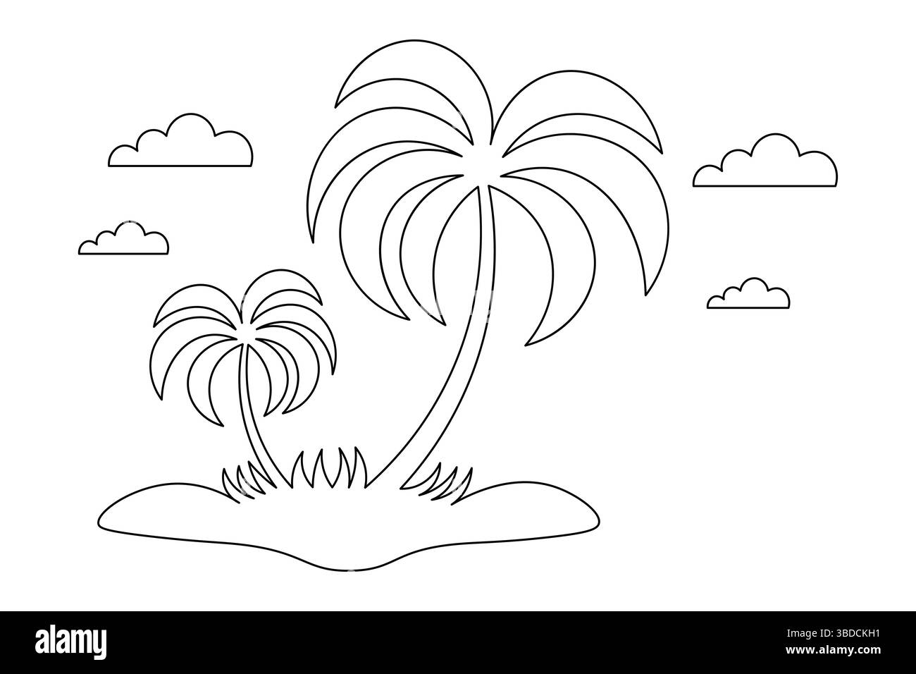 Palm Tree Island Outline Drawing Tropical Beach Line Art Illustration ...