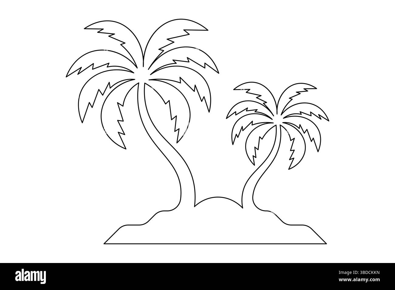 Palm Tree Island Outline Drawing Tropical Beach Line Art Illustration ...