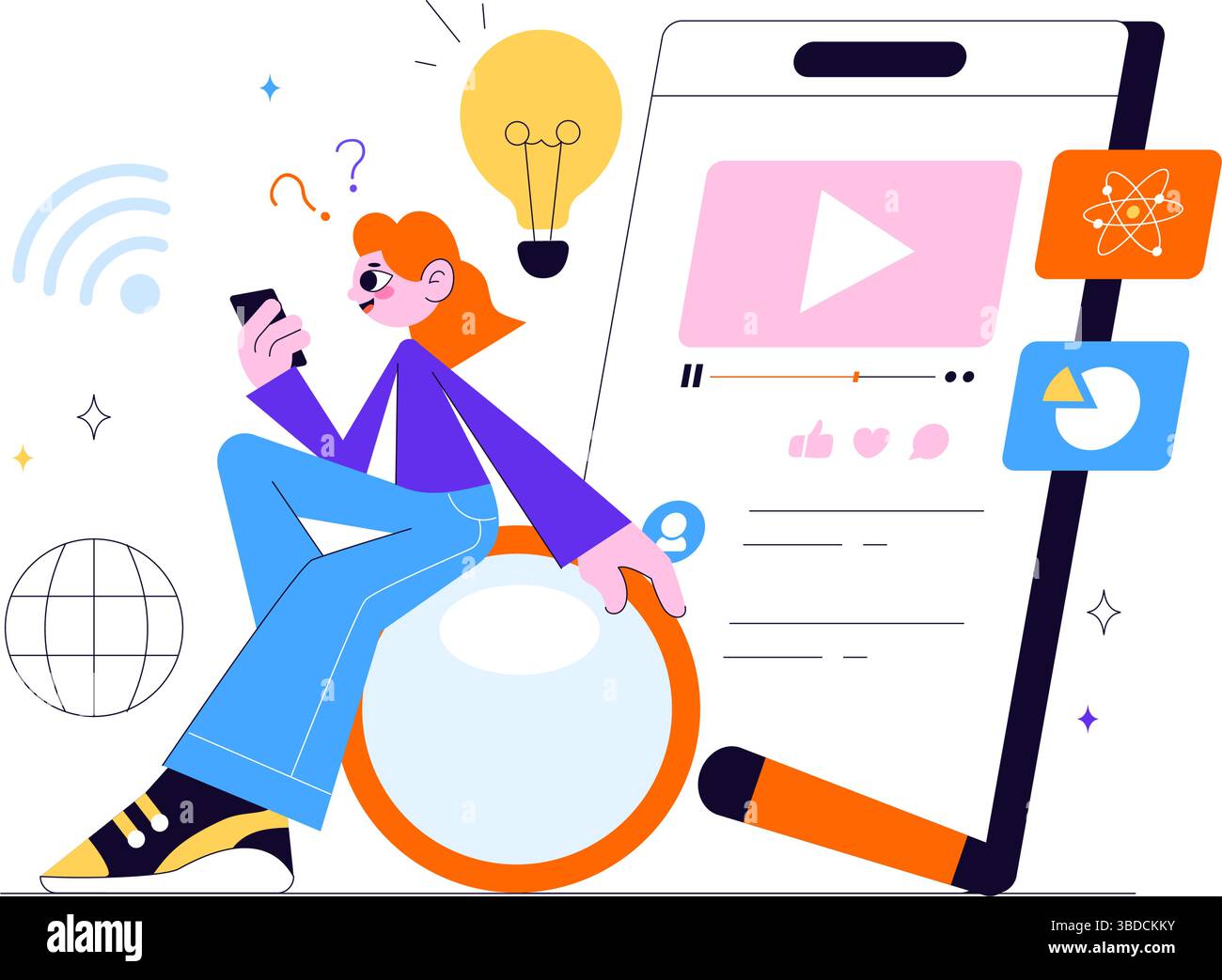 Online Education and Knowledge Books Illustration Featuring People ...