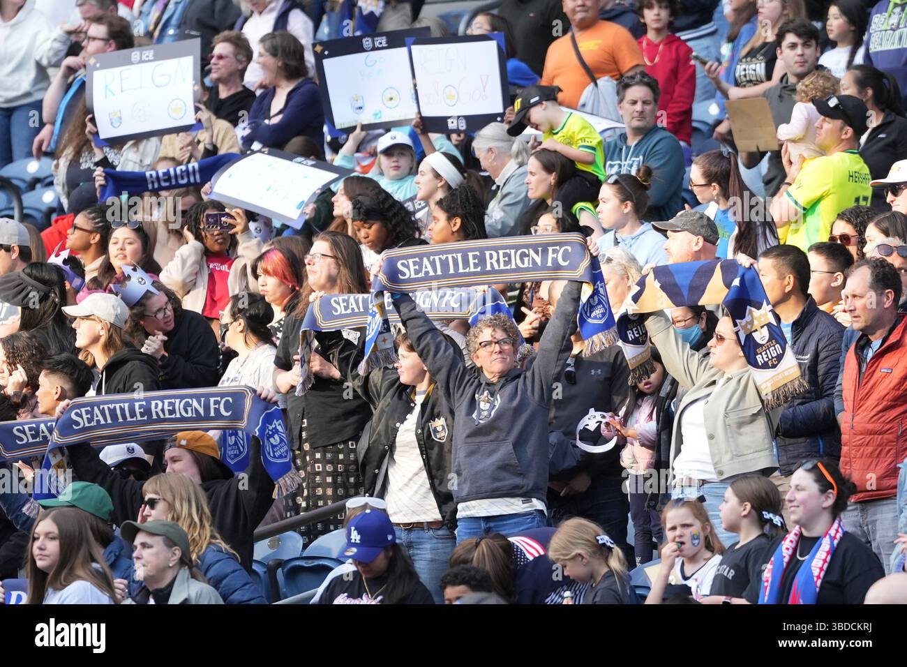 Seattle, United States. 23rd May, 2025. Seattle Reign FC fans stand and ...