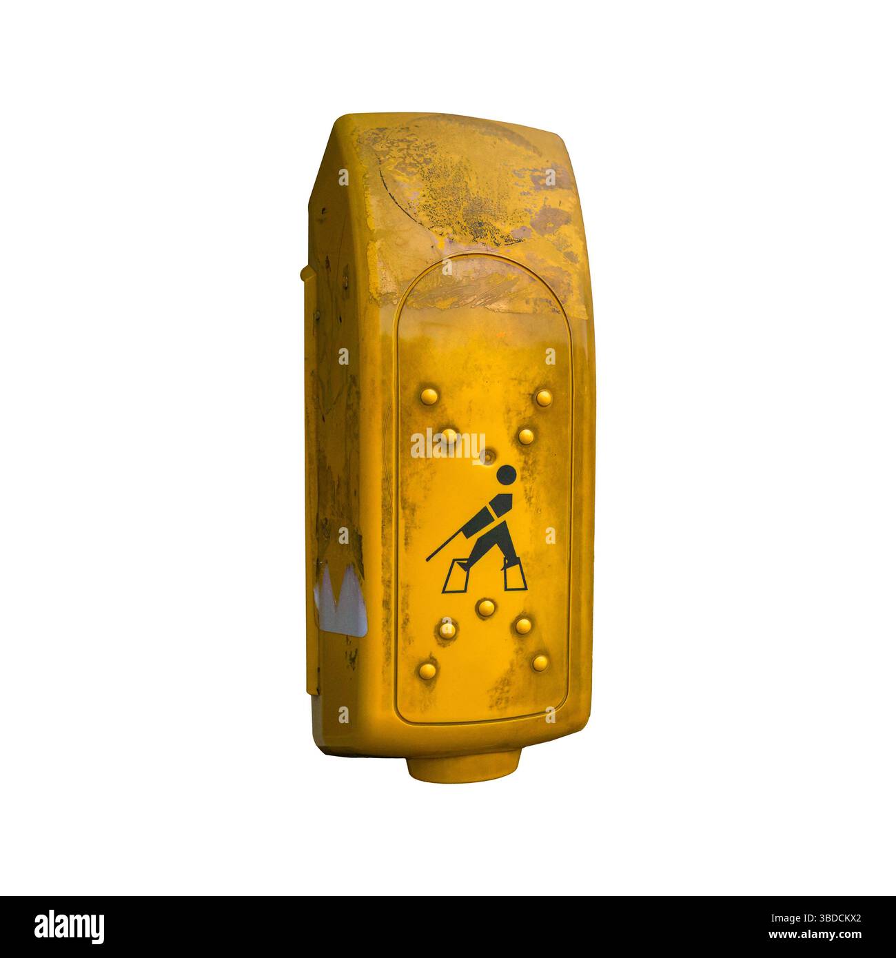 Yellow pedestrian crossing signal box isolated on white background with ...
