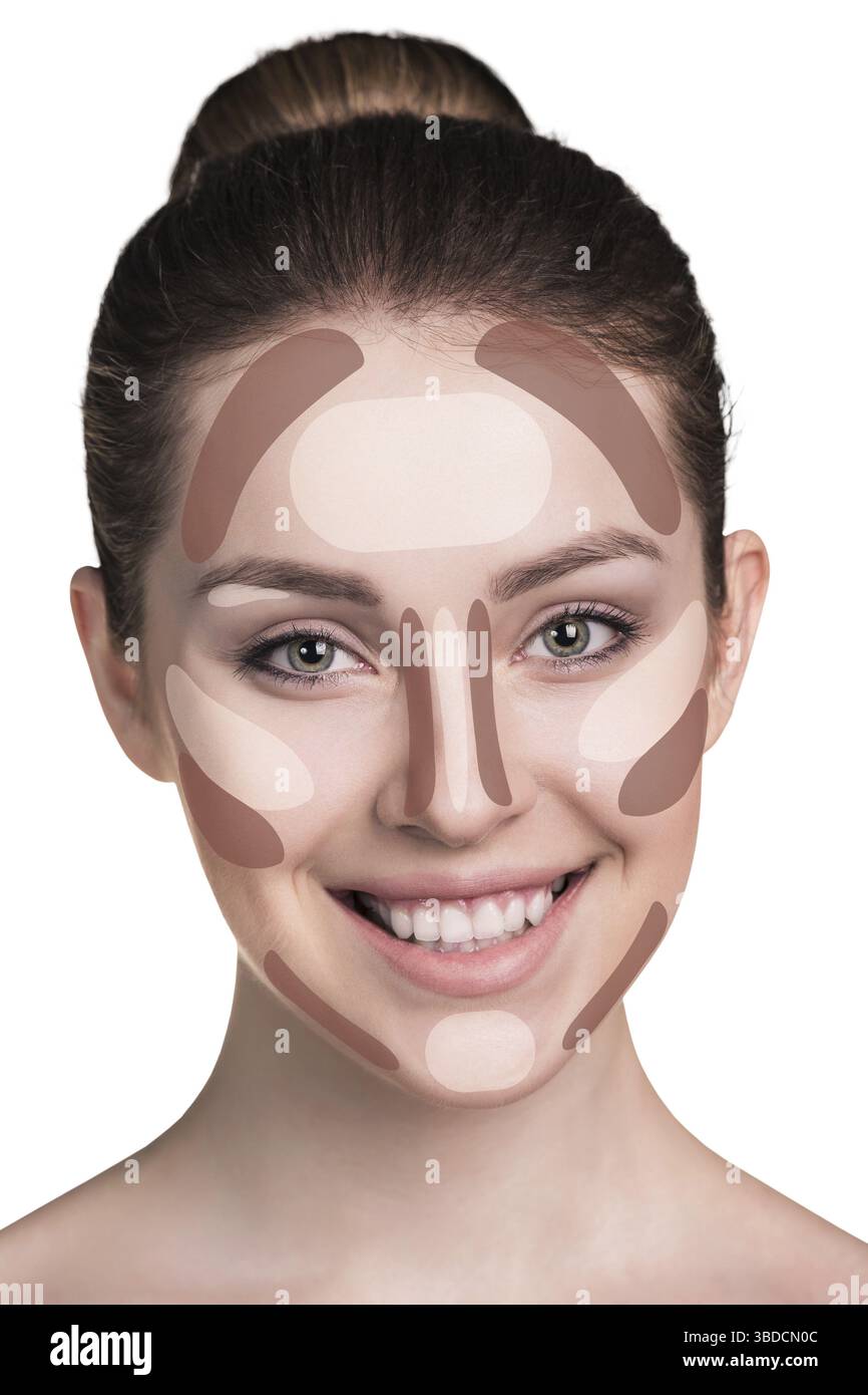Make up woman face. Contour and highlight makeup. Isolated on white ...