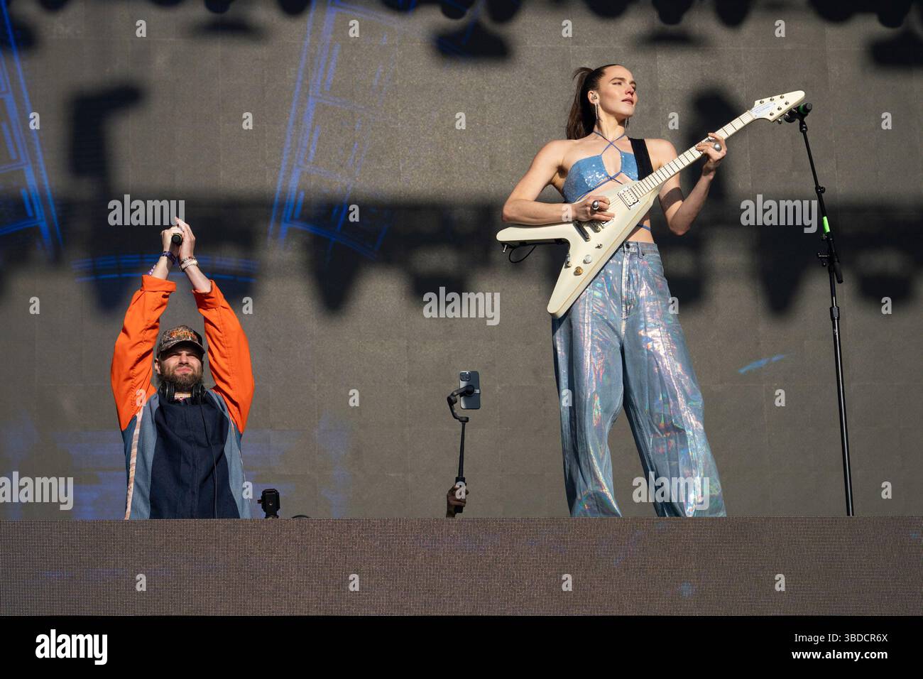 Tucker Halpern, left, and Sophie Hawley-Weld of SOFI TUKKER perform at ...