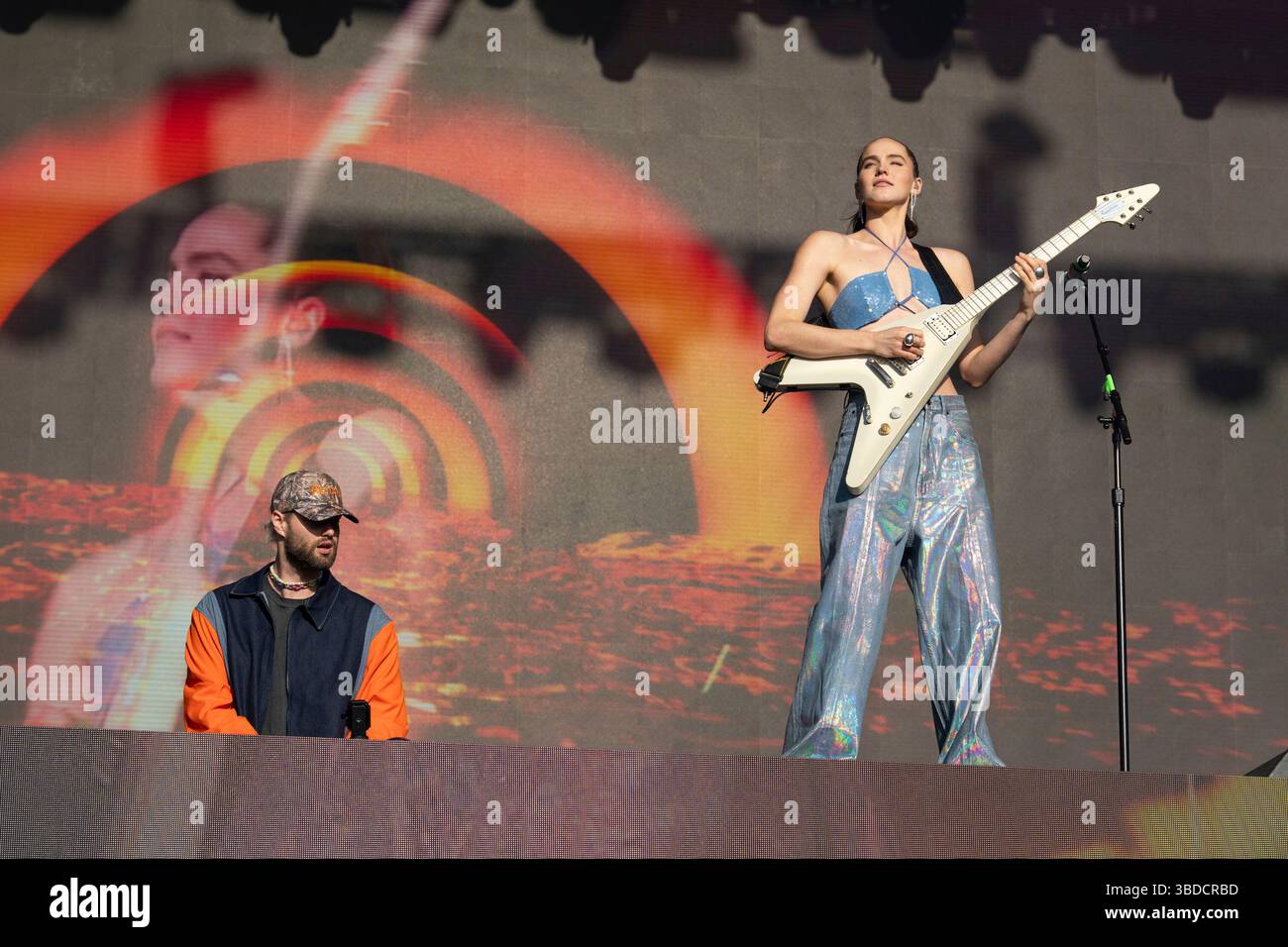 Tucker Halpern, left, and Sophie Hawley-Weld of SOFI TUKKER perform at ...