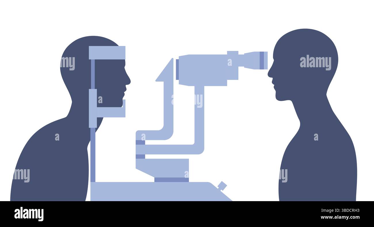 Illustration of a slit lamp eye exam. This is a routine procedure that ...