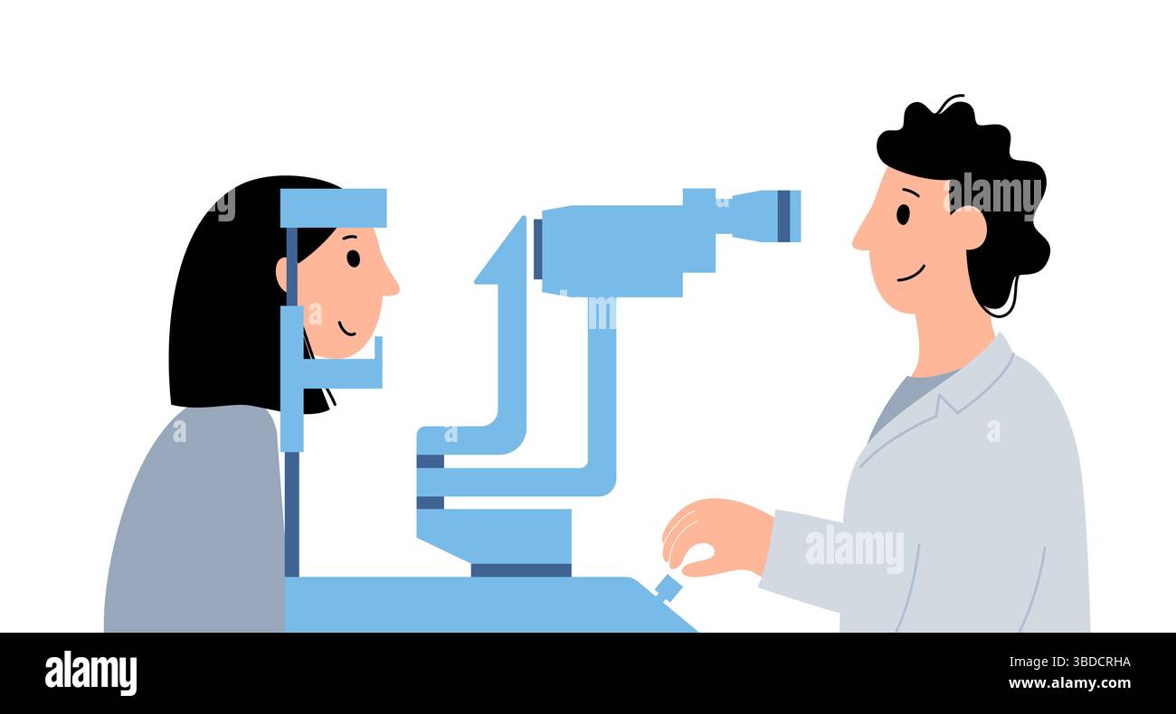 Illustration of a slit lamp eye exam. This is a routine procedure that ...