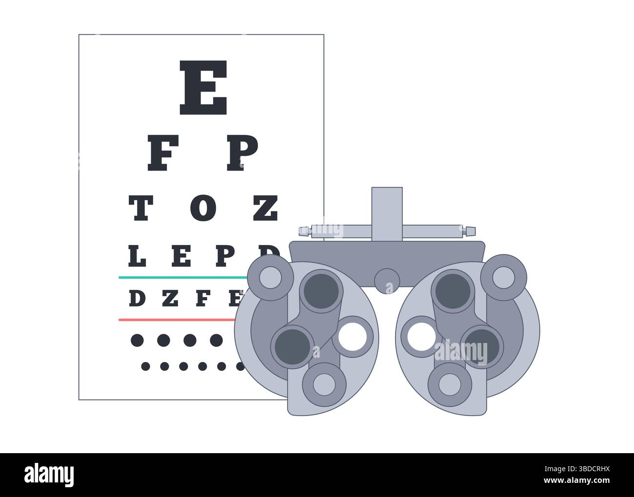 Illustration of an eyesight examination using a phoropter. This is an ...