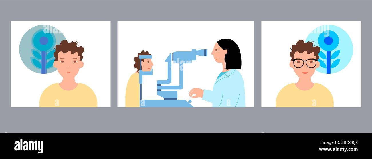 Illustration of a slit lamp eye exam. This is a routine procedure that ...