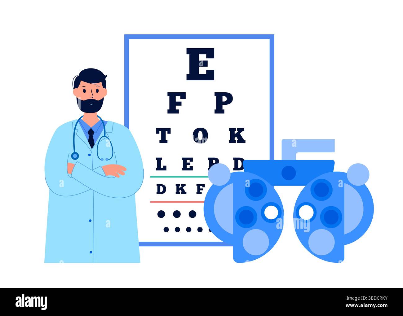 Illustration of an eyesight examination using a phoropter. This is an ...