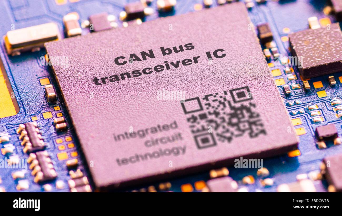 CAN bus transceiver microchip. Enables communication in automotive and ...