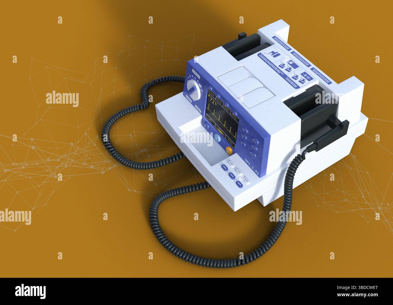 Illustration of a defibrillator. The device that gives a high energy ...