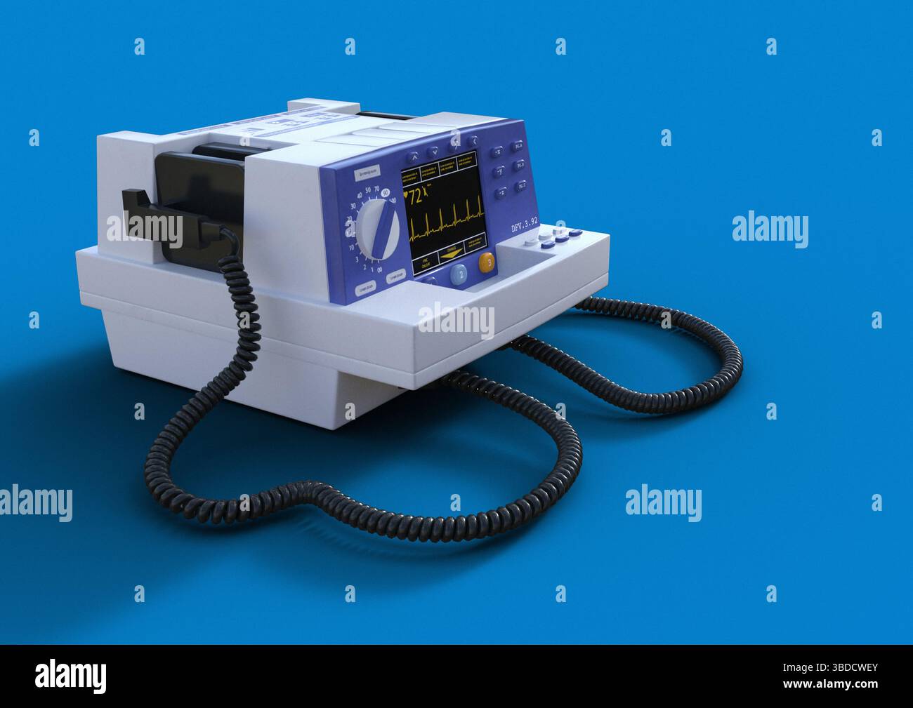 Illustration of a defibrillator. The device that gives a high energy ...