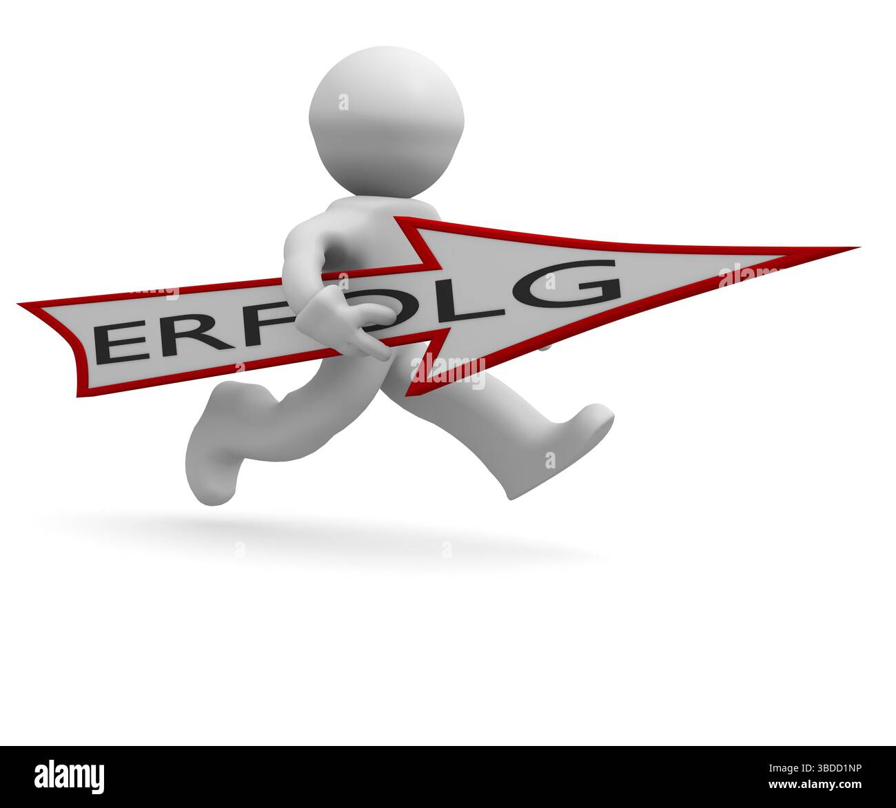 3D man with a red arrow and the German word success Stock Photo - Alamy