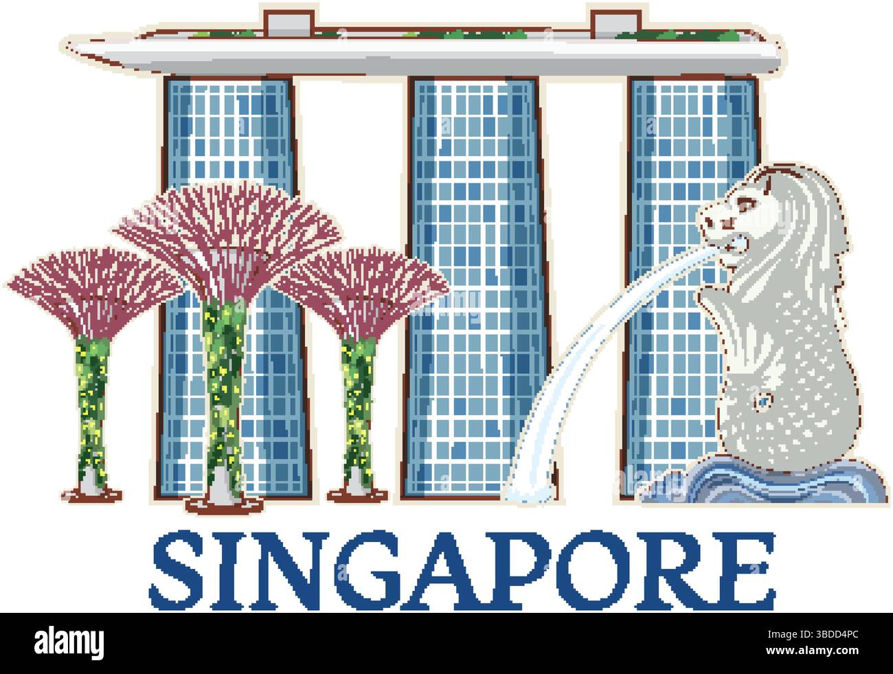 Illustration of Marina Bay Sands and Merlion Stock Vector Image & Art ...