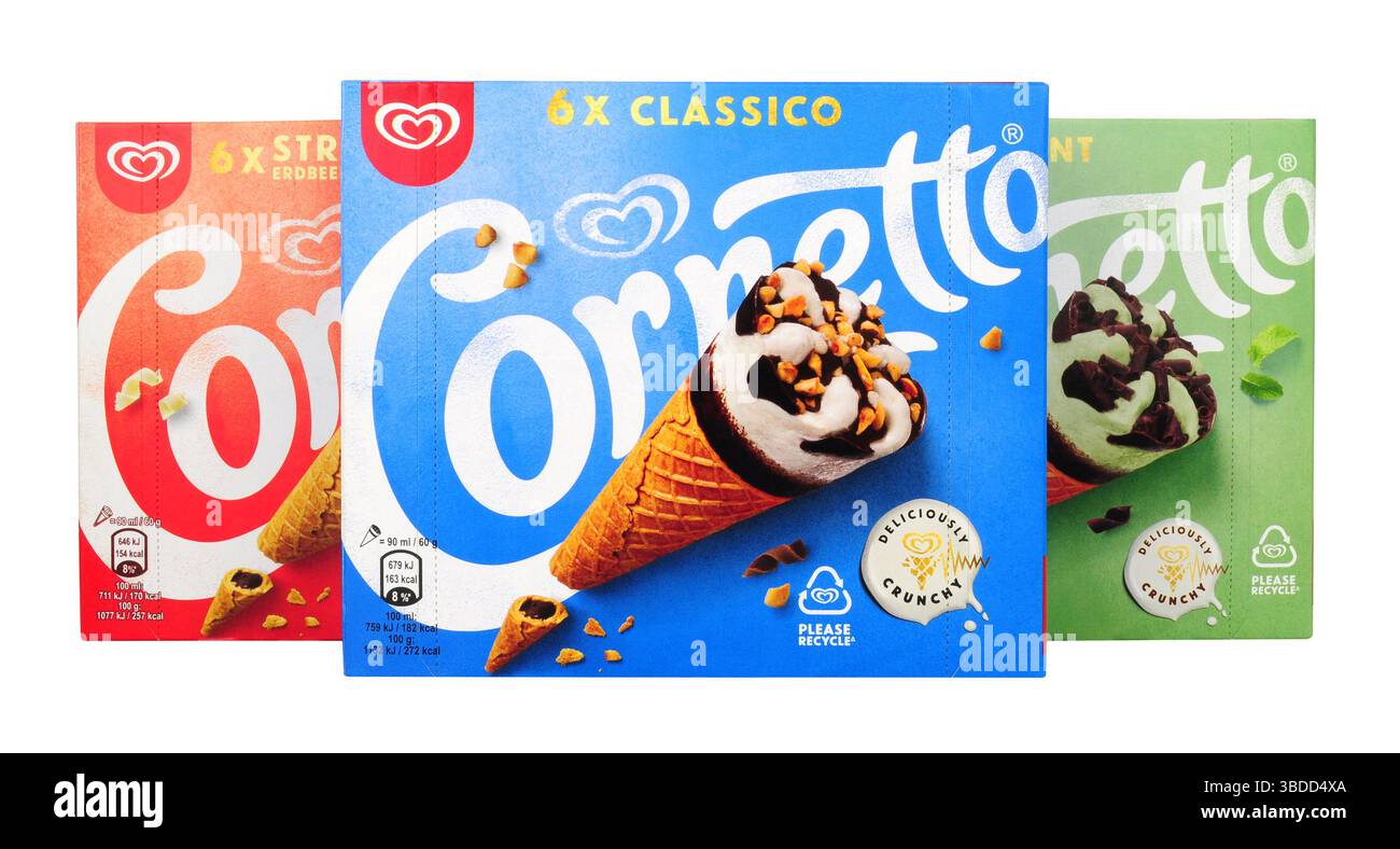 Walls multi pack cornetto boxes containing mint, classico, and ...