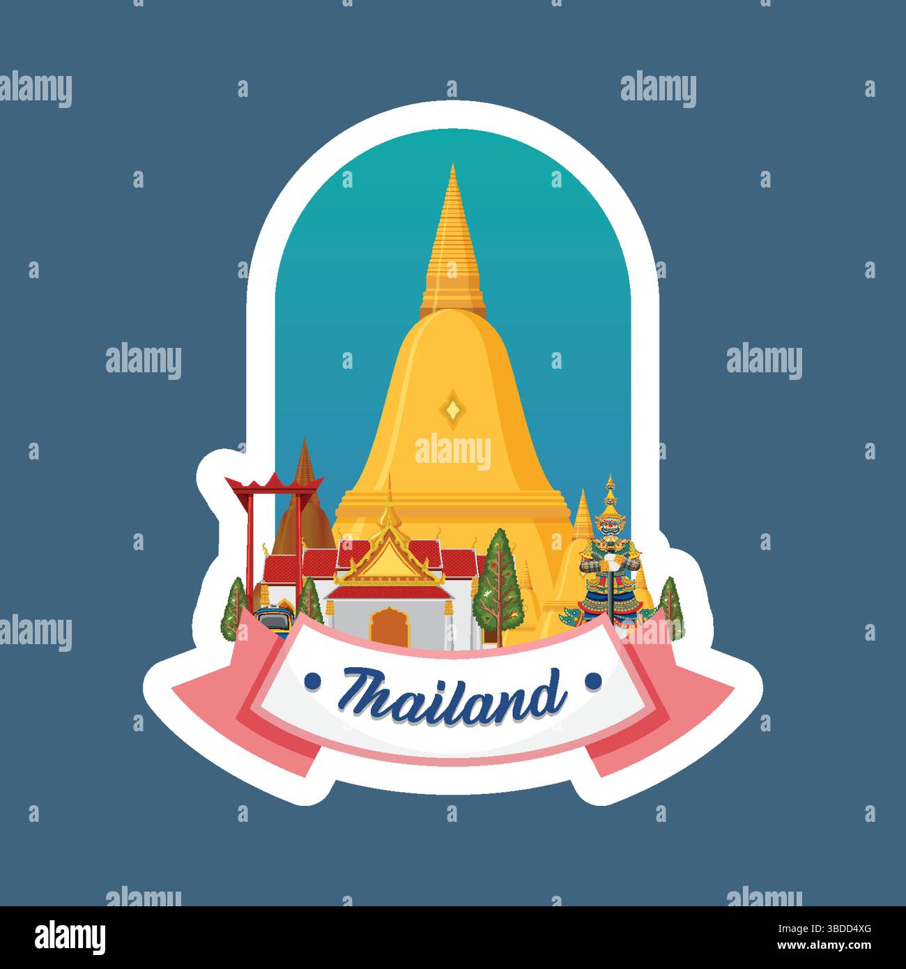 Vibrant vector illustration of a Thai temple with intricate details and ...