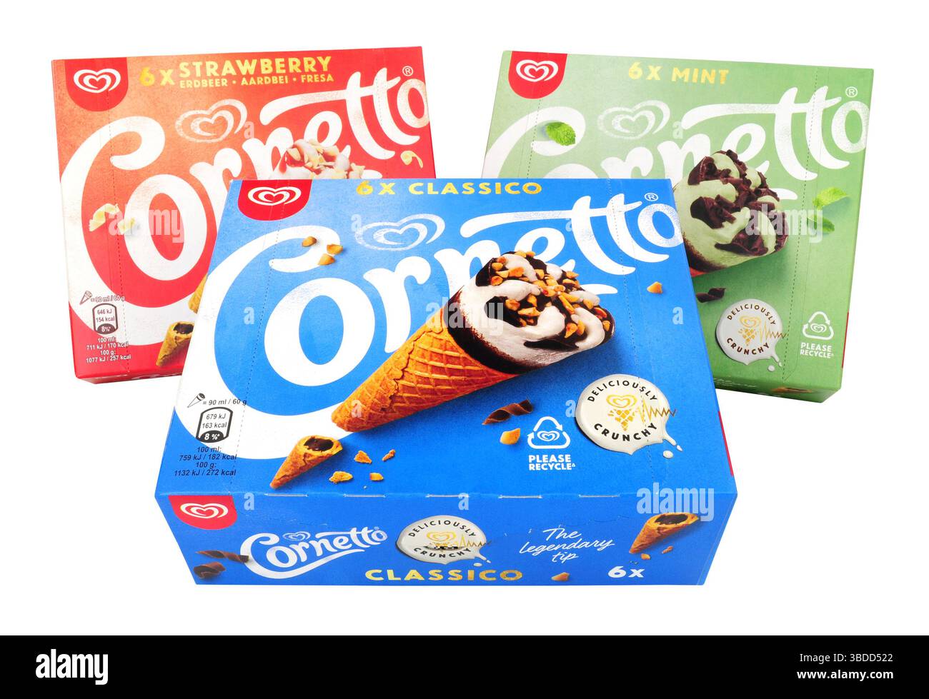 Walls multi pack cornetto boxes containing mint, classico, and ...