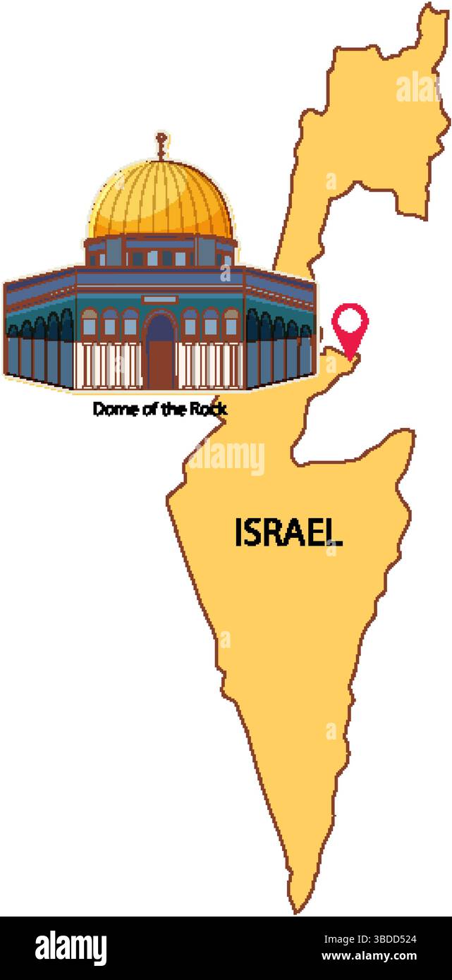 Vector illustration of Israel's map with the Dome of the Rock ...